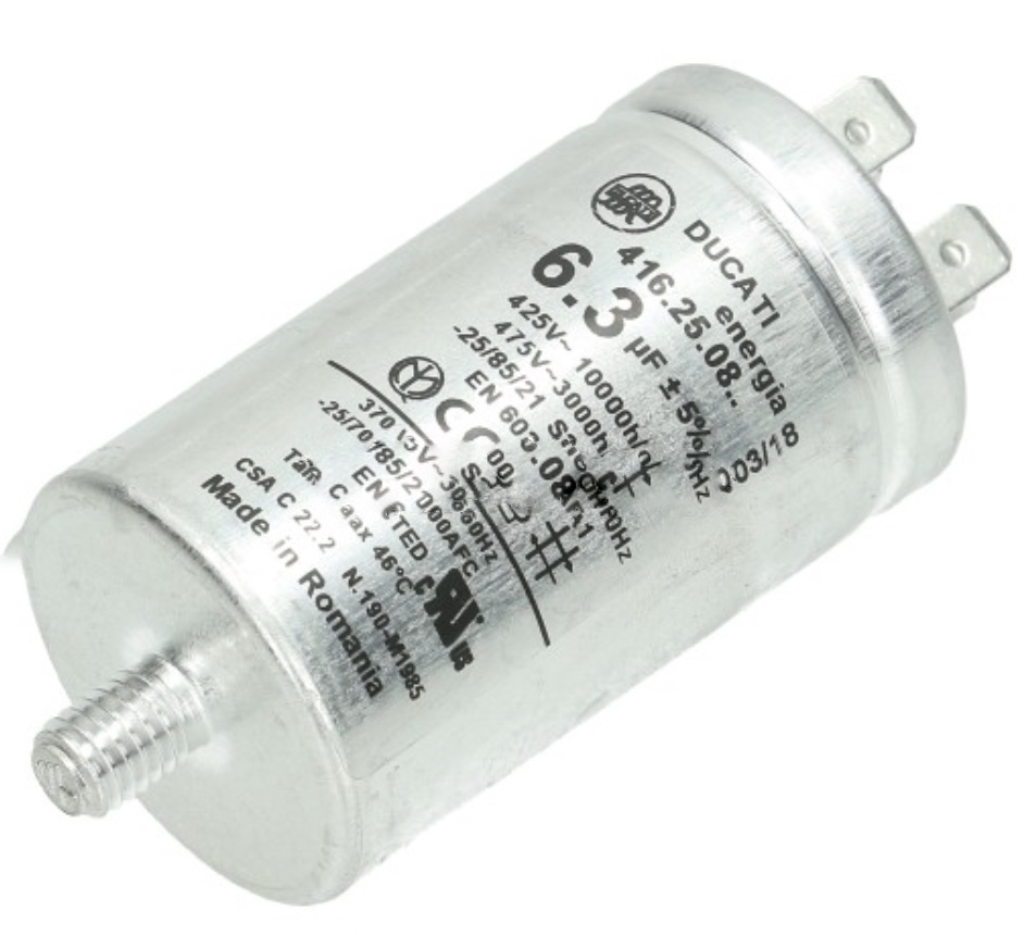 Motor Run Capacitor Ducati 6.3uF Tag Metal Case - Capacitor Shop
